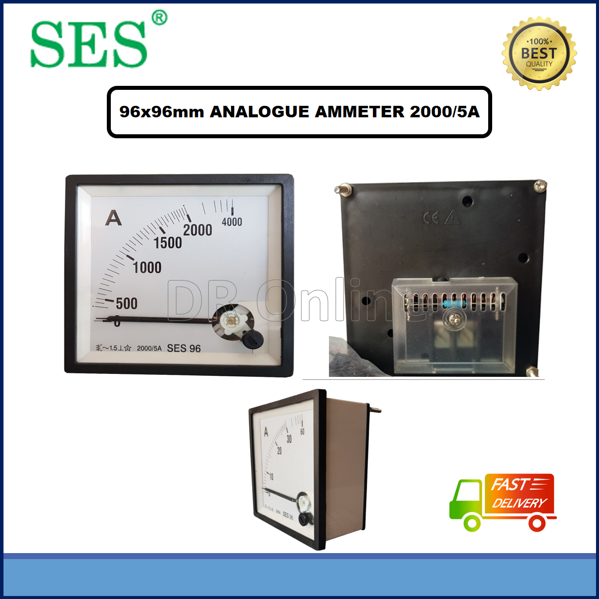 SES96 Ac Analog Ammeter Panel 96mm X 96mm 30A ,60A,100A,150A,200A,250A,300A,400A,500A,600A,800A ...