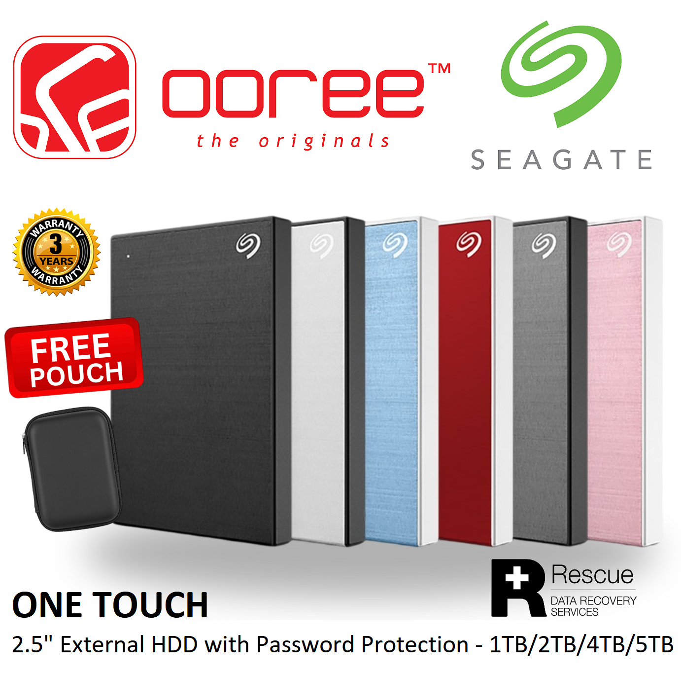 [1TB/2TB/4TB/5TB] SEAGATE 2.5" EXT HDD ONE TOUCH PORTABLE HARD DRIVE EXTERNAL HARD DISK STORAGE ...