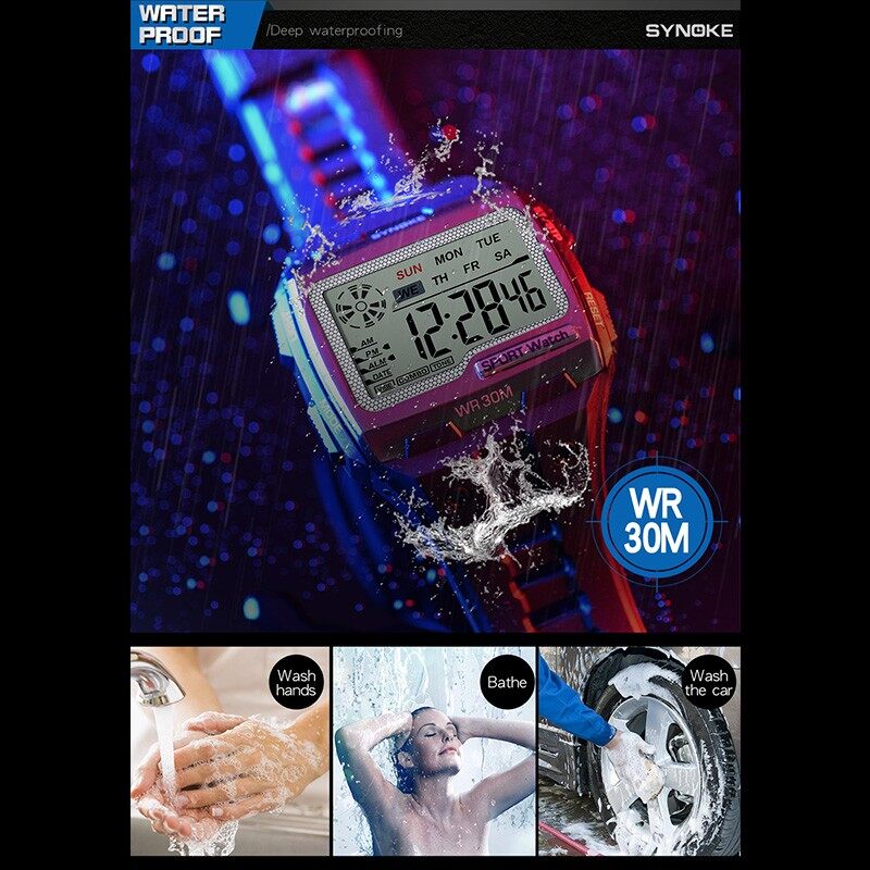 SYNOKE บุรุษนาฬิกาดิจิทัลสำหรับเล่นกีฬาส่องสว่างกันน้ำกันน้ำนาฬิกาปลุก ...