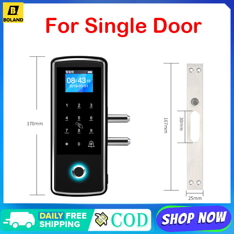 Boland ลายนิ้วมือล็อคประตูประตูกระจกสมาร์ทไฟฟ้าเปิดประตู RFID บัตร ...