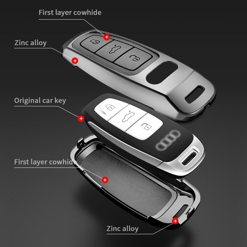 สังกะสีอัลลอยด์รถ Key Cover Protector สำหรับ Audi A3 A4 A5 C5 C6 8L 8P ...