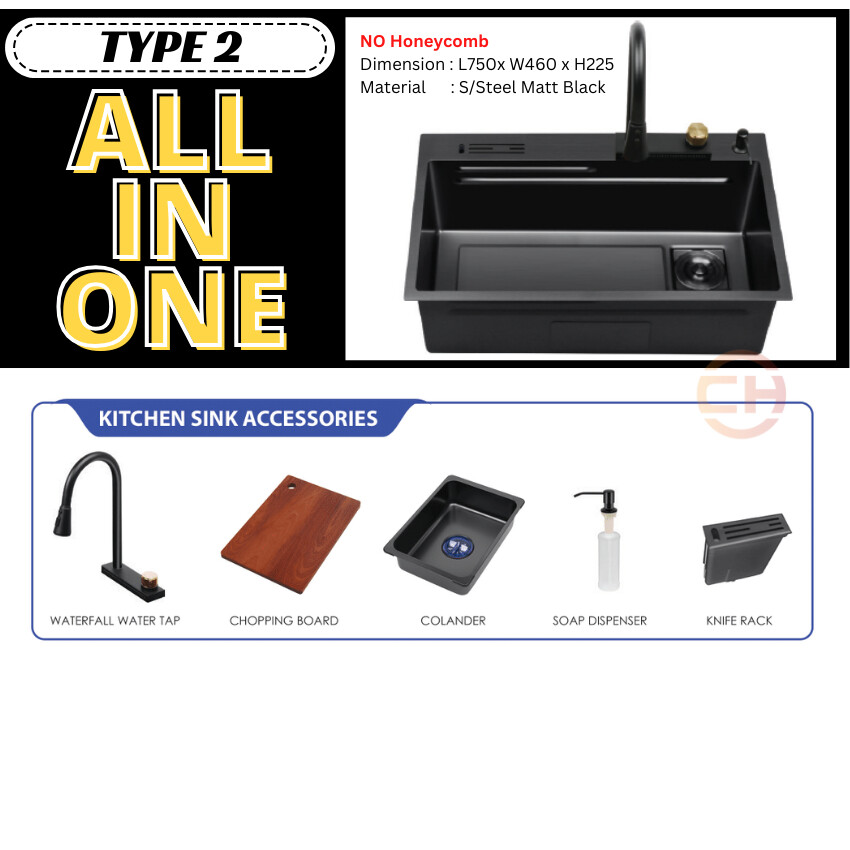 Nano Honeycomb Sinki Single Bowl Multifunction Workstation Matt Black ...