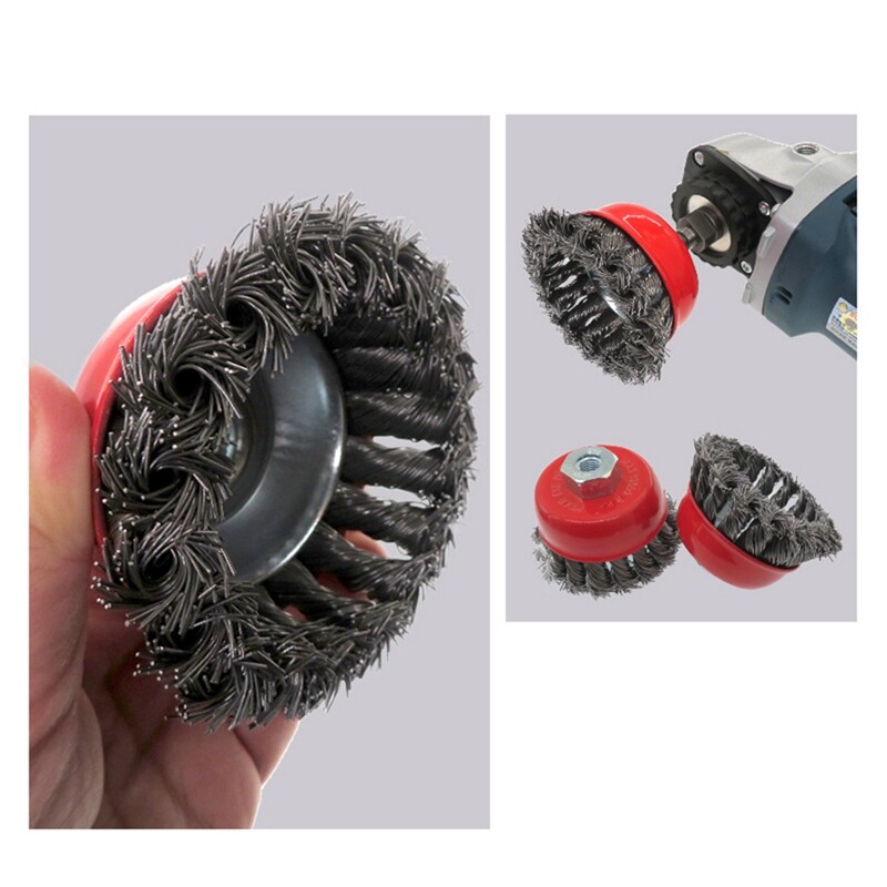 3 Inch Crimped Wire Brush for Grinders,Wire Cup Brush, M10, 2 Pack, Red ...