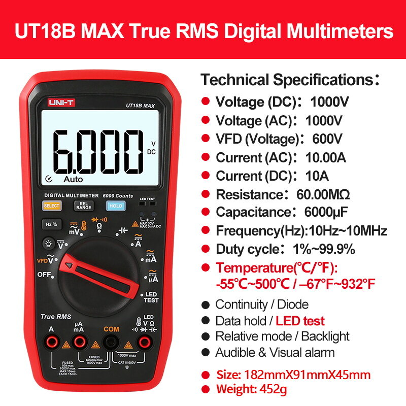 UNI-T UT15B MAX UT17B MAX UT18B MAX True RMS Digital Multimeter Intelligent anti-burning ...