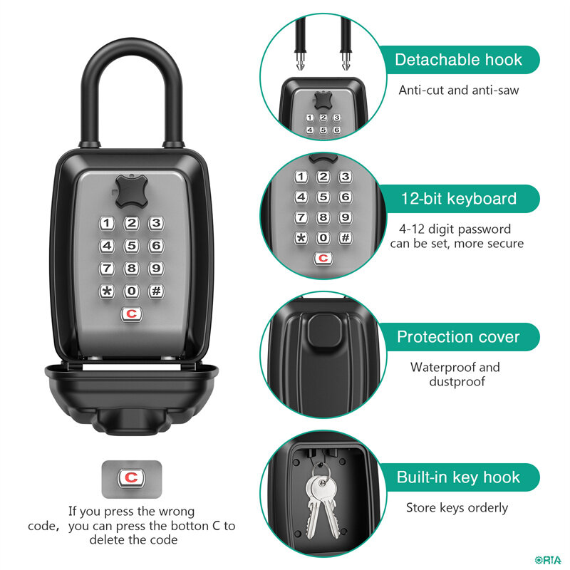 ORIA Security Key Lock Box Push Button Large Capacity Key Storage Box ...