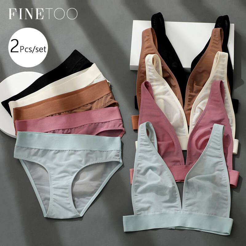 FINETOO 2ชิ้น/เซ็ตผู้หญิงลึก V + กางเกงชุดชุดชั้นในเซ็กซี่ดูผ่านโปร่งใส ...