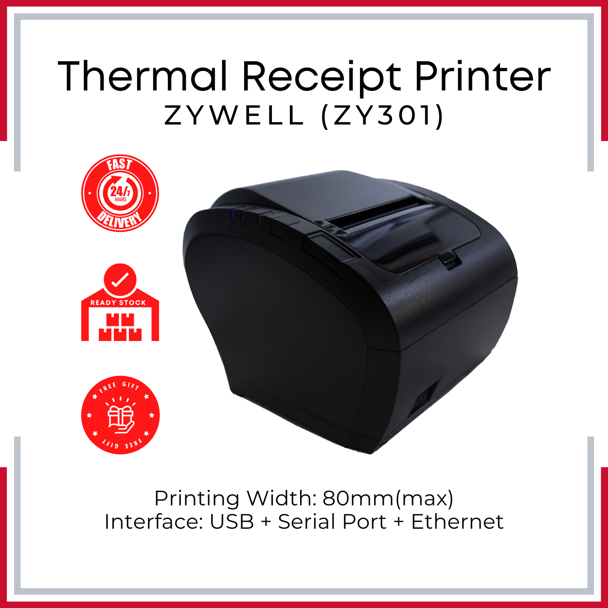 ZY301 Thermal Receipt Printer Zywell Murah Cashier Mesin Pos System 收银机 ...