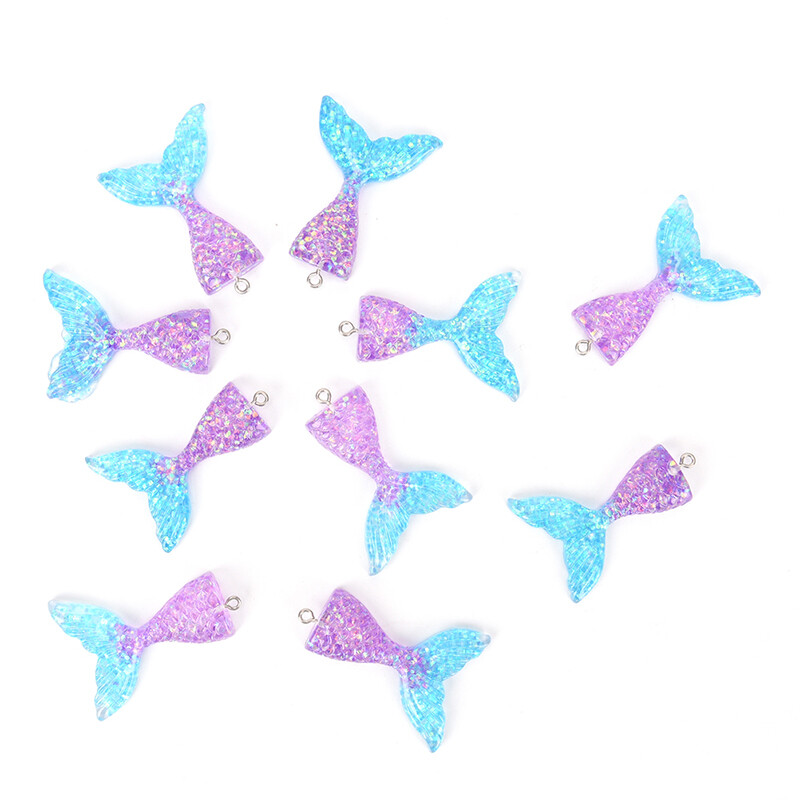 【Flash Sale】Ghred Mixed Glitter Mermaid Fish Tail Resin Charm Pendant ...