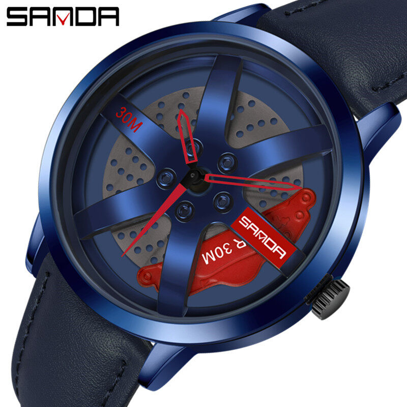 SANDA Sport Wrist Watch Super Cool Car Wheel Watch Waterproof Rotating Dial Top Brand Luxury ...