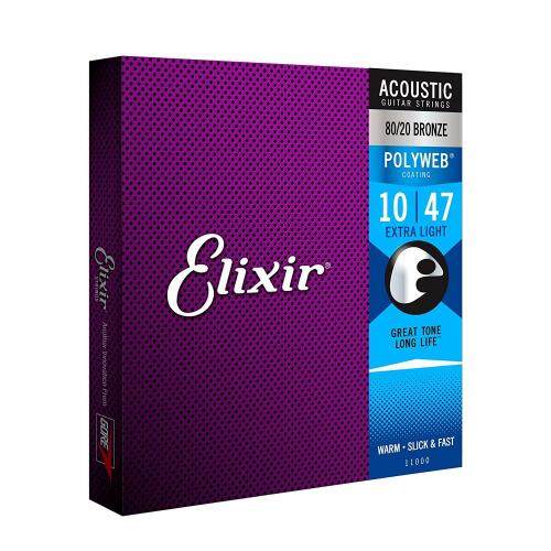 Elixirสายกีตาร์โปร่งElixir POLYWEB 80/20 Bronze Extra Light .010 ...