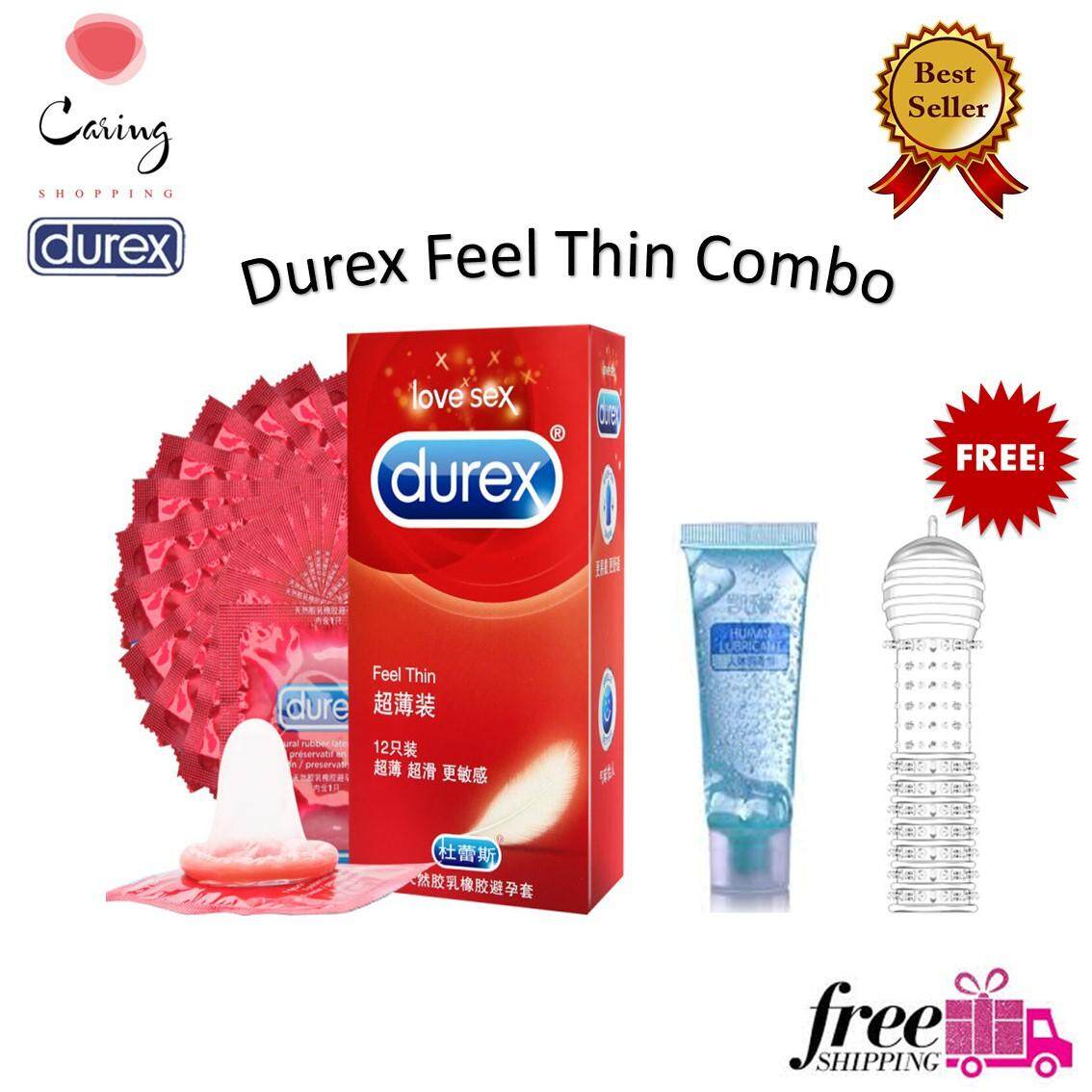 Durex Feel Thin Condom For Men 12pcs Free Spike Condom Water Soluble Lubricant Alat Sex