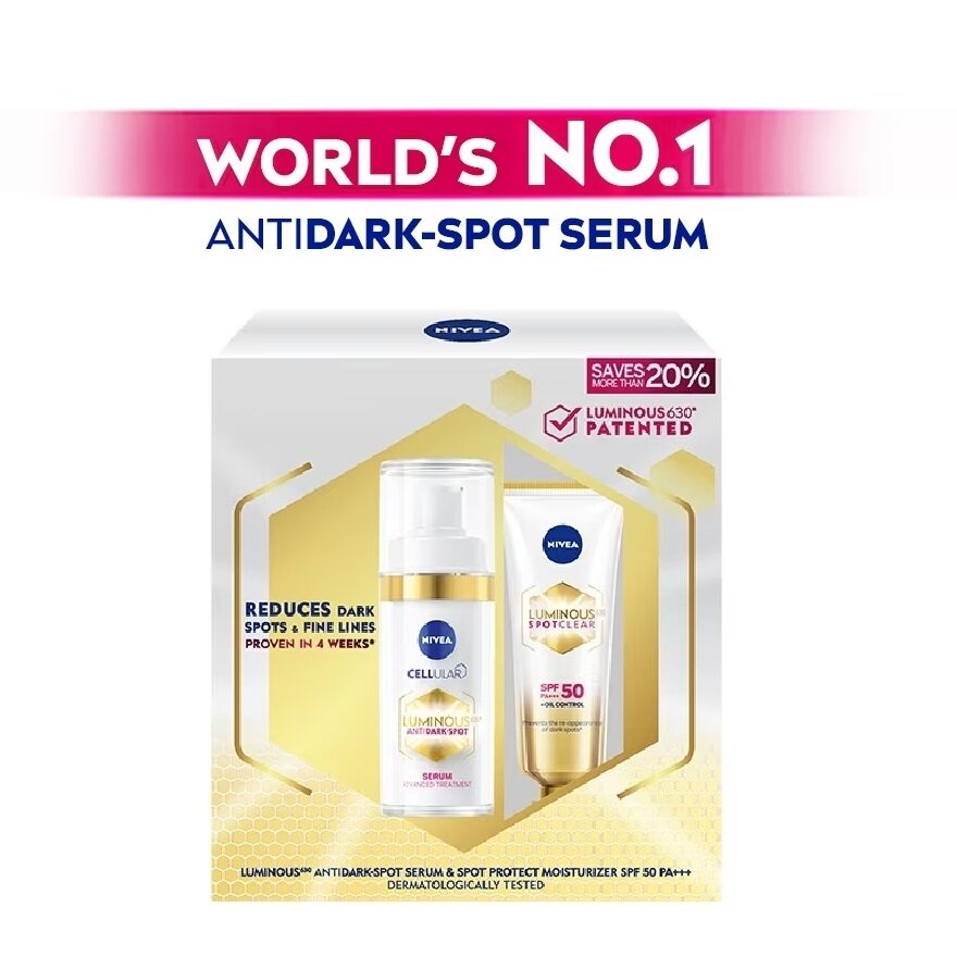 NIVEA Luminous 630 Spotclear Booster Serum/Spot Protect SPF50 /Gold ...
