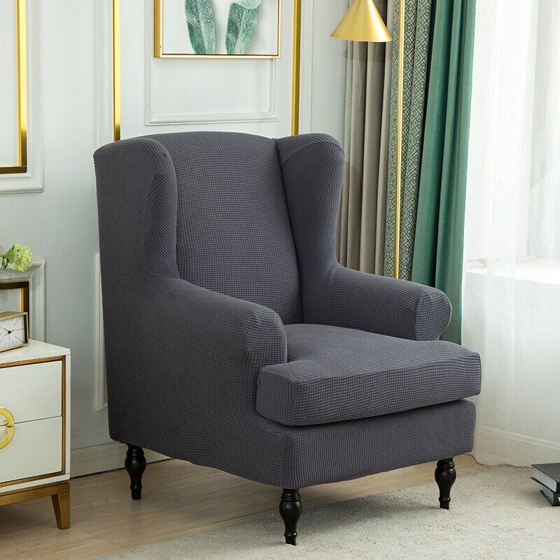 Sloping Arm King Back Chair Cover Elastic Armchair Wingback Wing Sofa ...