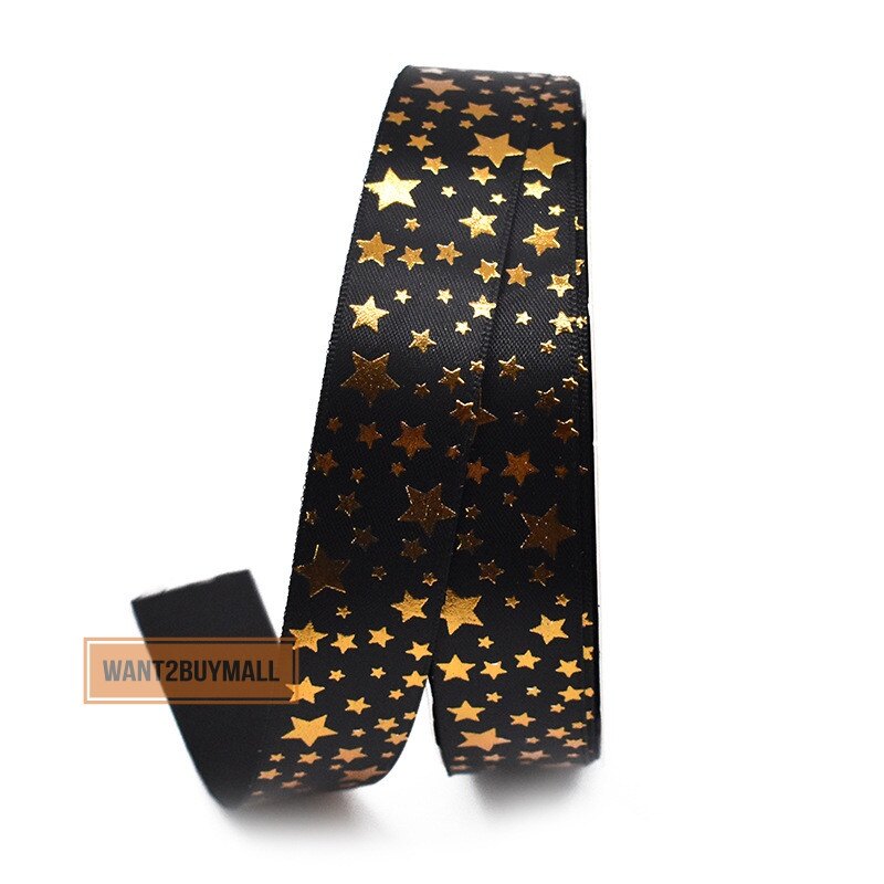 2.5cm Gold Star DIY Bow Craft Satin Ribbon Flower Wrapping Birthday ...