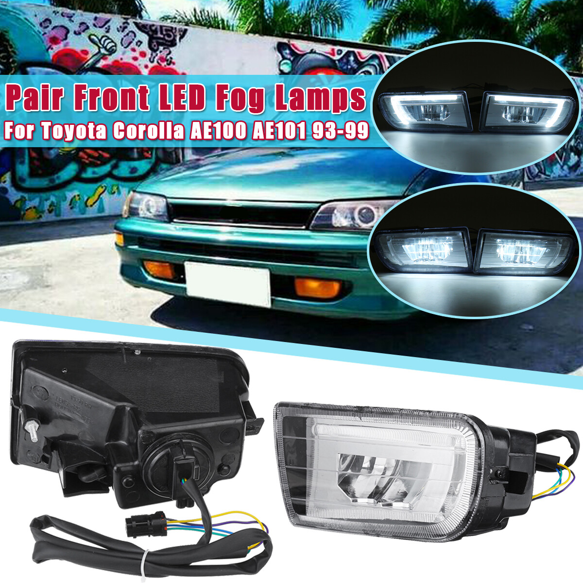 ไฟตัดหมอก LED ด้านหน้าสำหรับ Toyota Corolla ปี AE100 AE101 1993 1999 ...