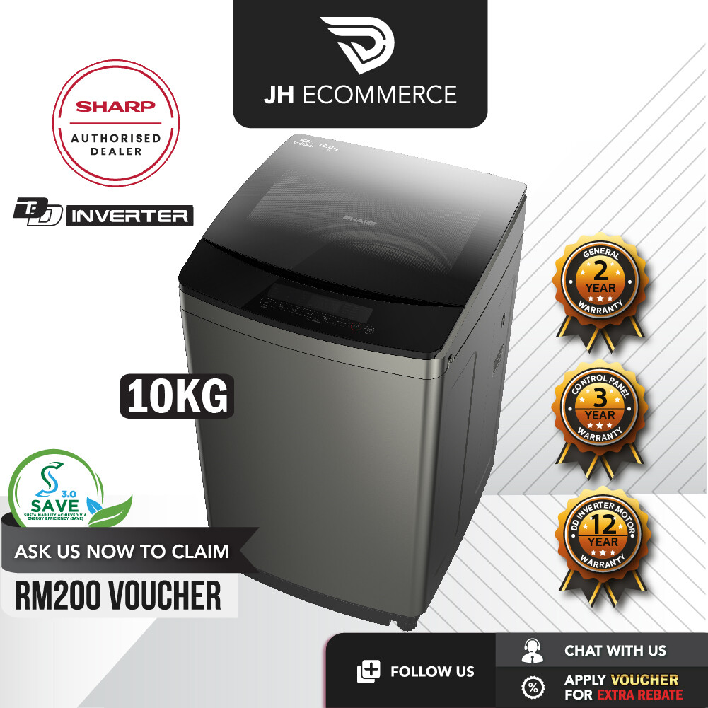 【24H Ship Out】Sharp 10KG DD Inverter Top Load Fully Auto Washing ...