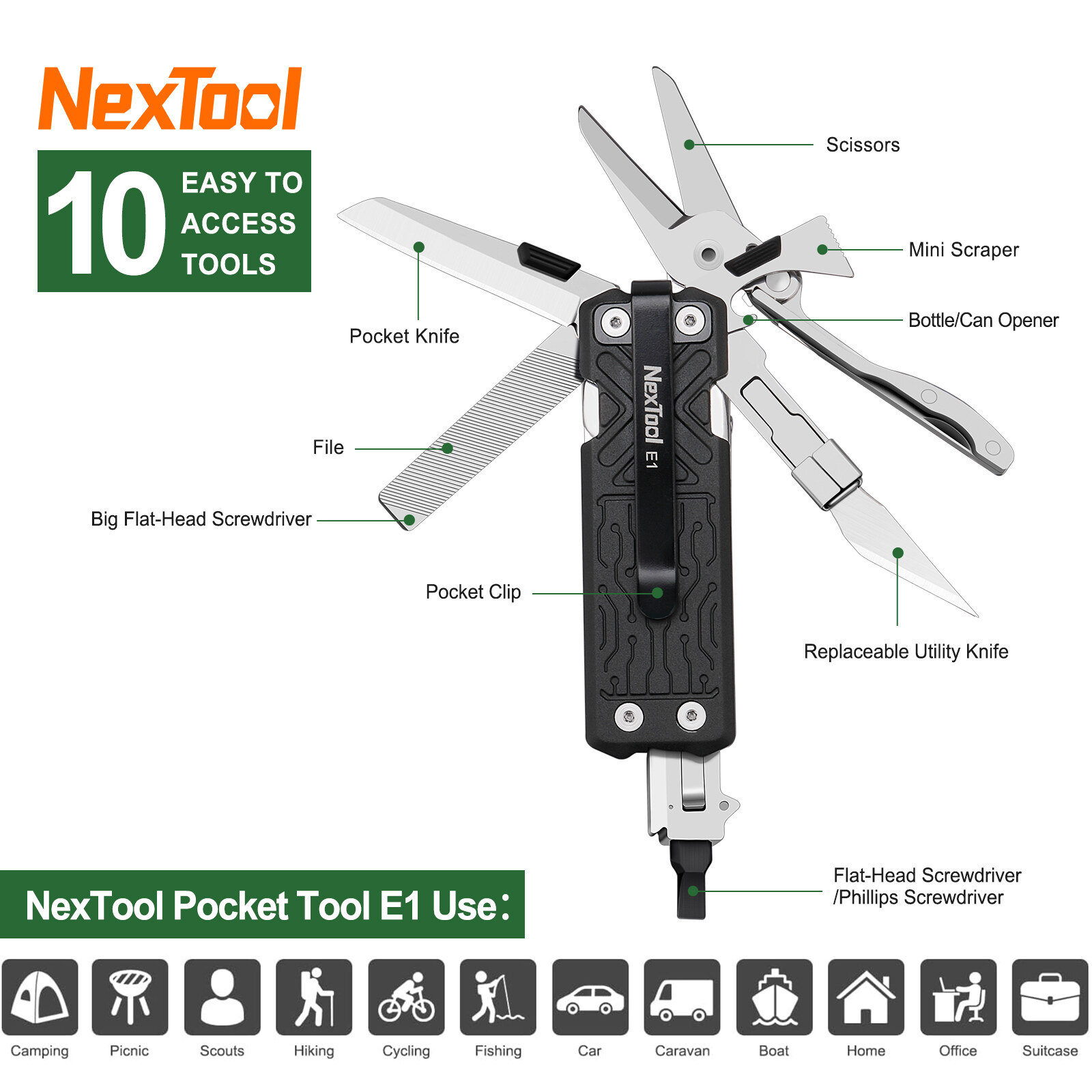 NexTool 10 In 1 Pocket Multitool E1 EDC Multi Functional Tools ...