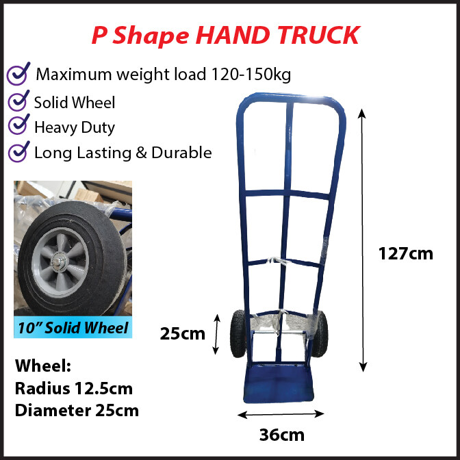 P Shape Hand Truck 2 Wheel Trolley With 10" Air Wheel / With 10" Solid ...
