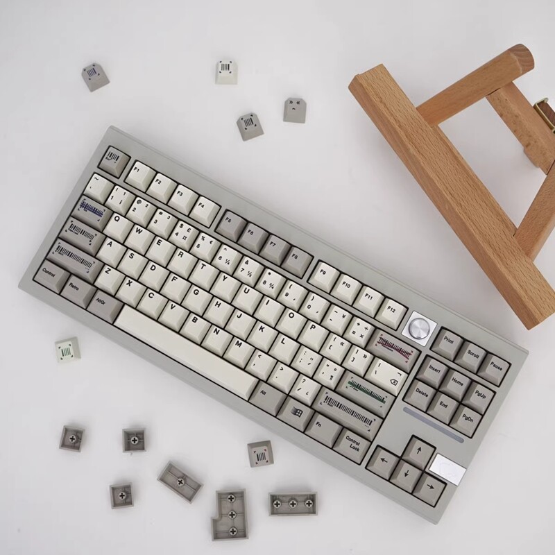 【keycap Only】grey White Retro Stripe Keycap Set 142 Keys Cherry Profile