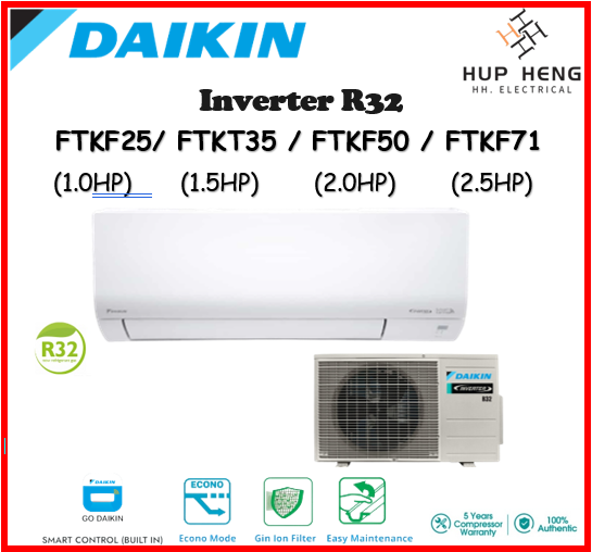 Daikin FTKF25(1.0hp)/ FTKT35(1.5hp) / FTKF50(2.0hp)/ FTKF71(2.5hp)Inverter Wall Mounted Air ...