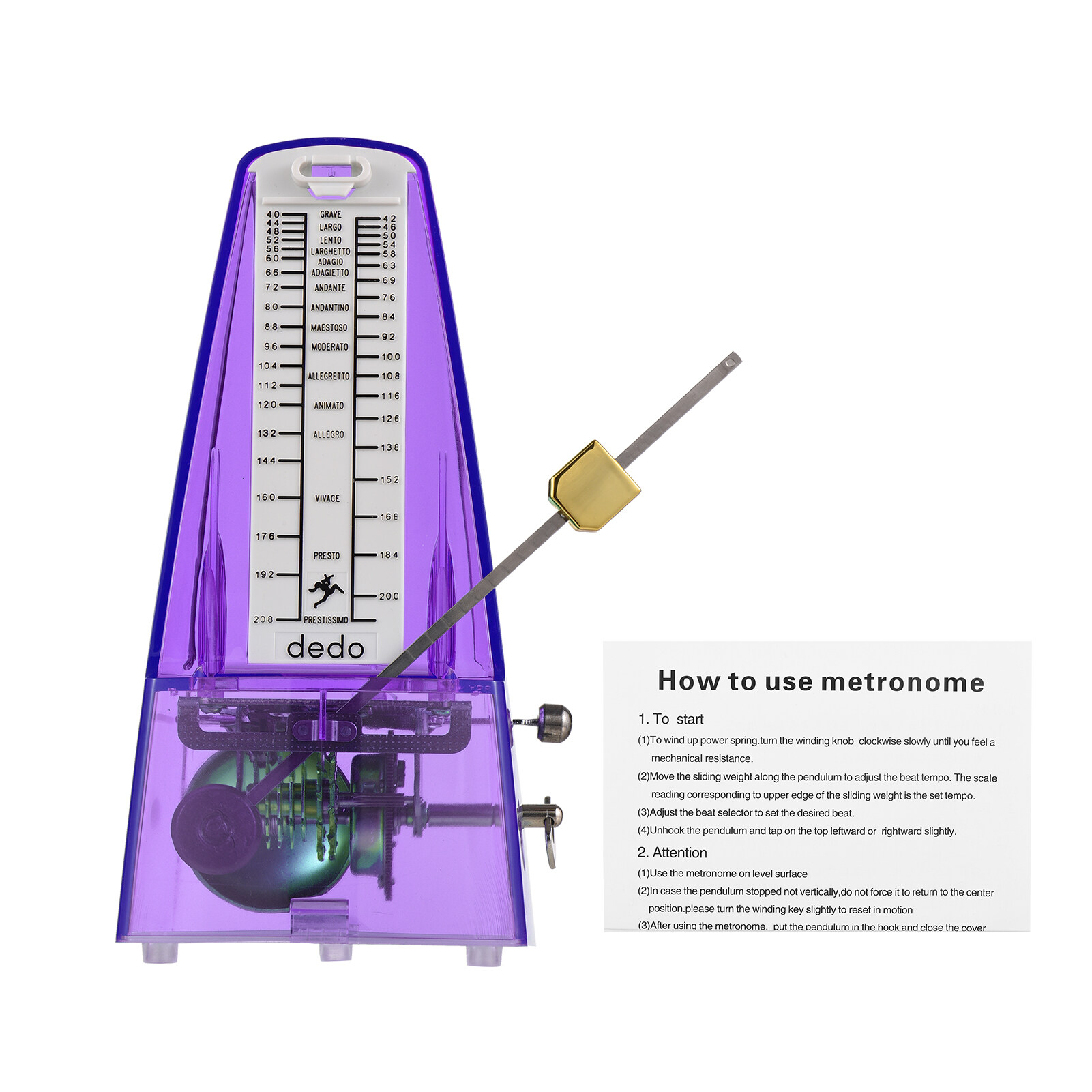 โปร่งใส Mechanical Metronome พร้อม Bell Wind Up เครื่องเมตรอนอมที่มี ...