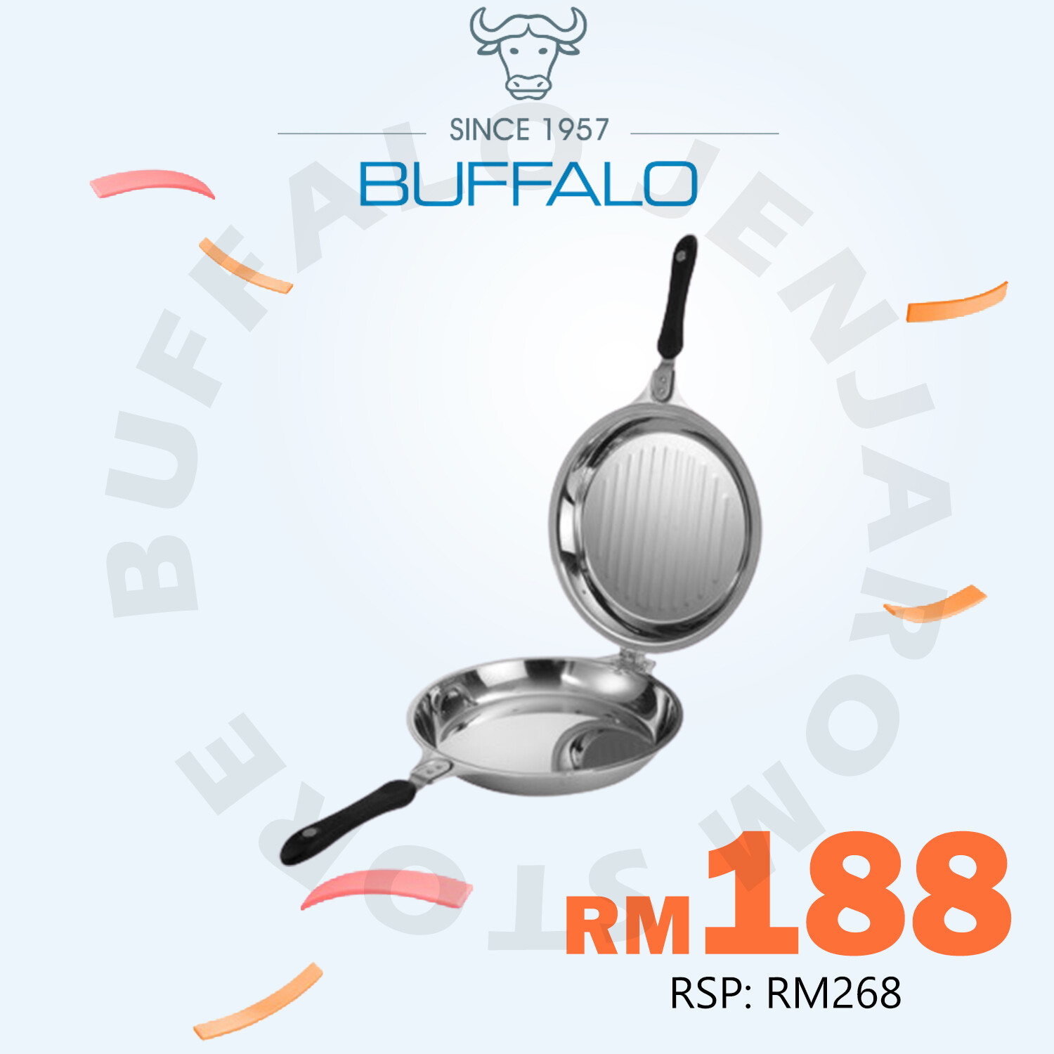 [READY STOCK] BUFFALO Stainless Steel Double Pan Smart Pan + FREE ...