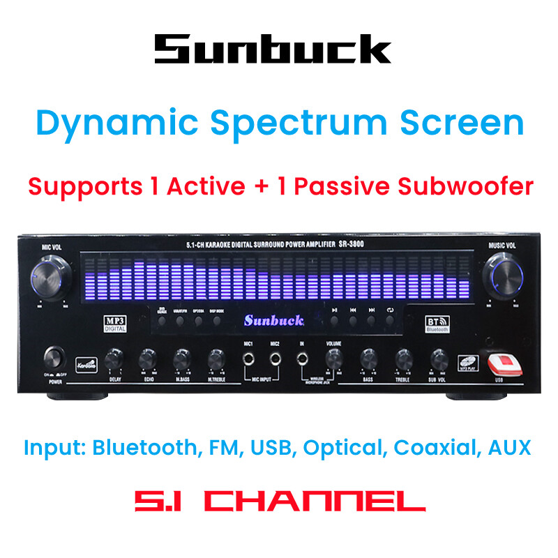 Sunbuck 5.1 Channel Power Amplifier Home Theater Karaoke Amplifier Bluetooth Stereo Bass Power ...