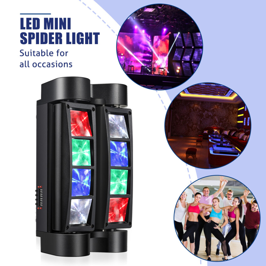 Mini Spider Moving Head Stage Light LED DJ Lighting RGBW, 8 X 3W DMX ...