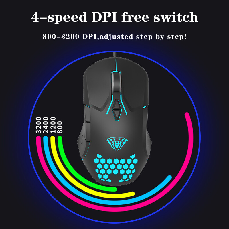 AULA F809เมาส์สำหรับเล่นเกมส์แบบมีสาย Backlit เมาส์แบบออปติคัล7ไฟ ...