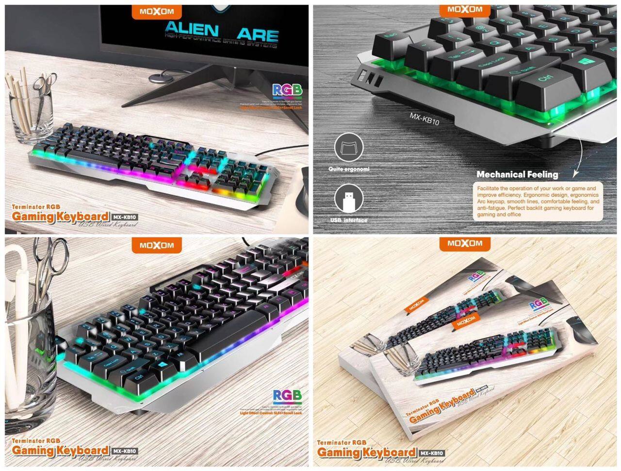 MOXOM MX-KB08/09/10 Fantasy Gaming Mouse Keyboard Suspension Rainbow Light Backlit Mechanical ...