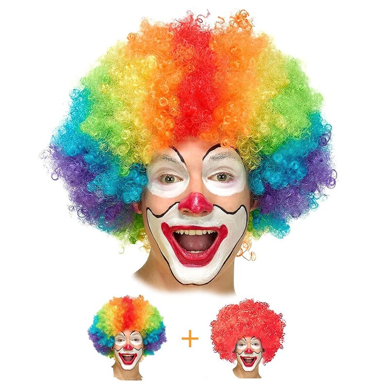 Pack of 2 Funny Clown Curly Wigs,Rainbow Wig Clown Wig,70's 80's Disco ...
