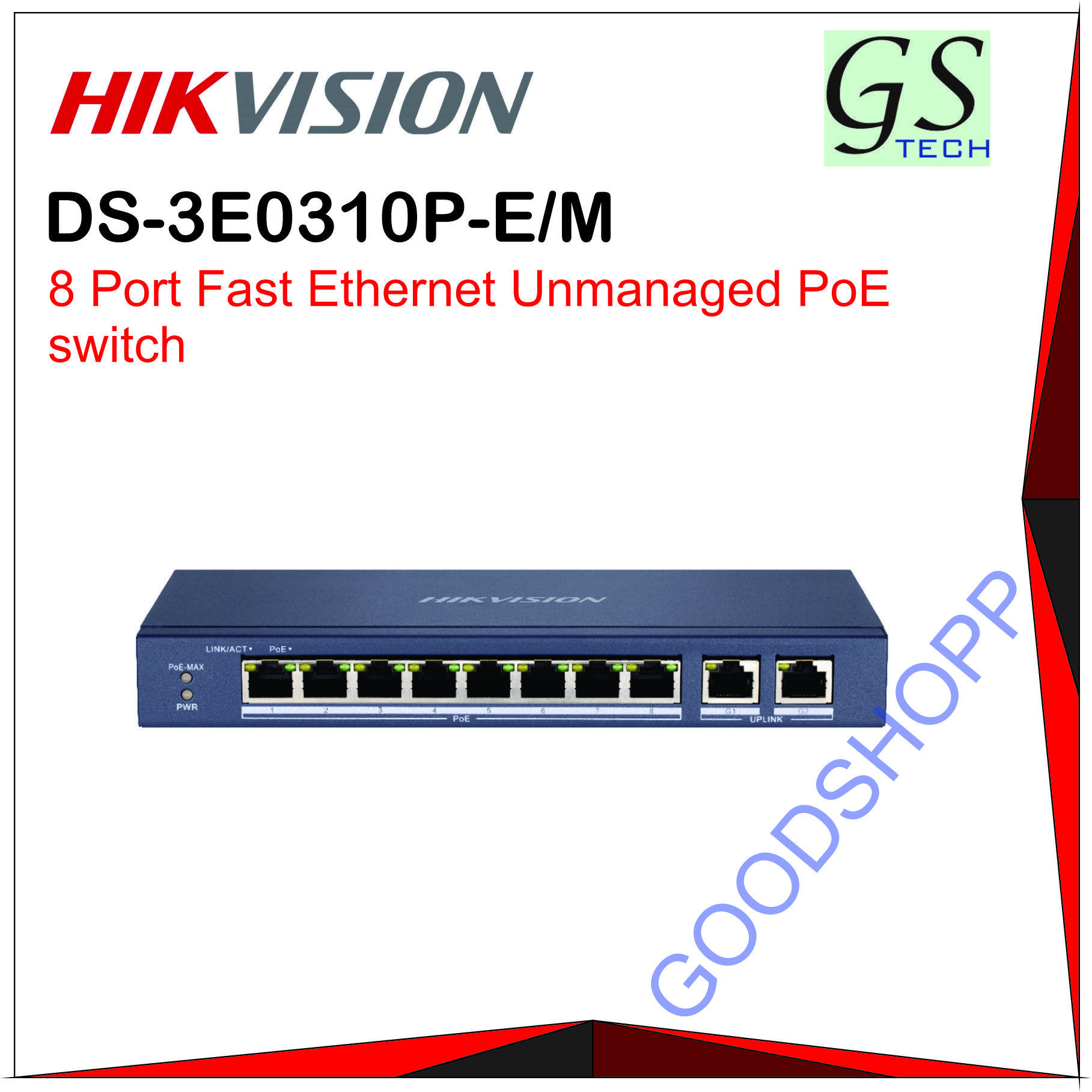 HIKVISION DS-3E0310P-E/M 8‐Port Fast Ethernet Unmanaged PoE Switch 100% ...