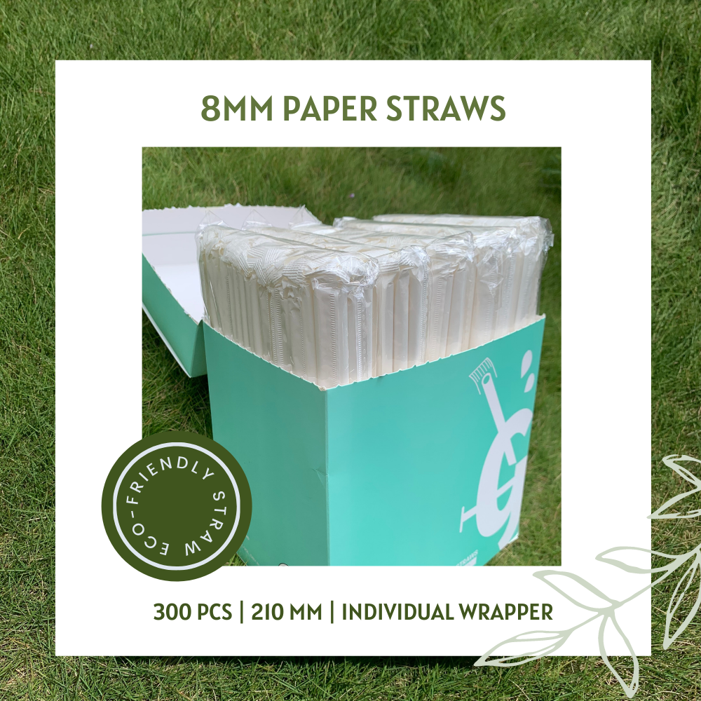 8mm x 210mm Paper Straw White with Individual Wrapper Sharp End Bevel ...