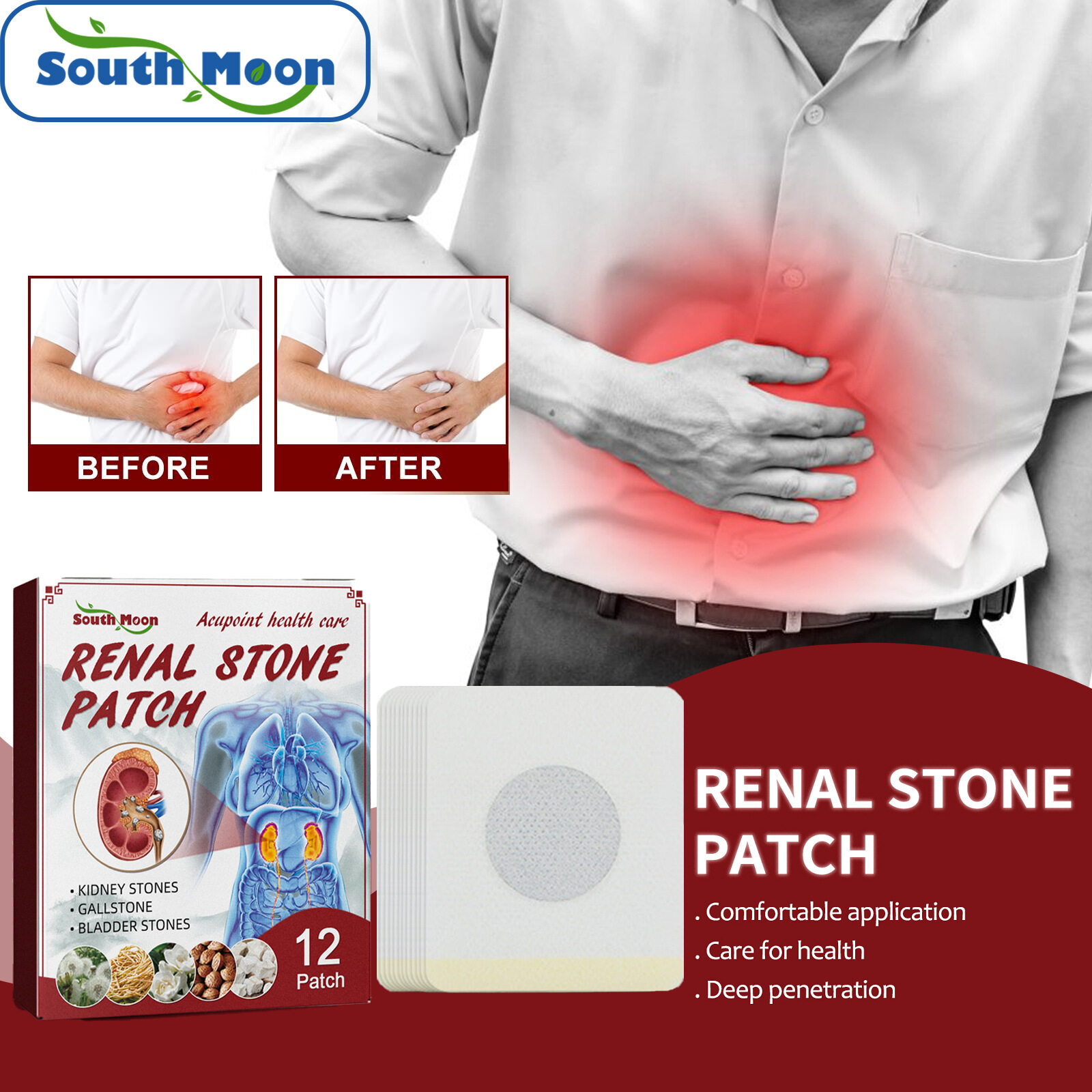 South Moon Renal Stone Patch Kidney Care Patch Renal Pain Relief Patch ...