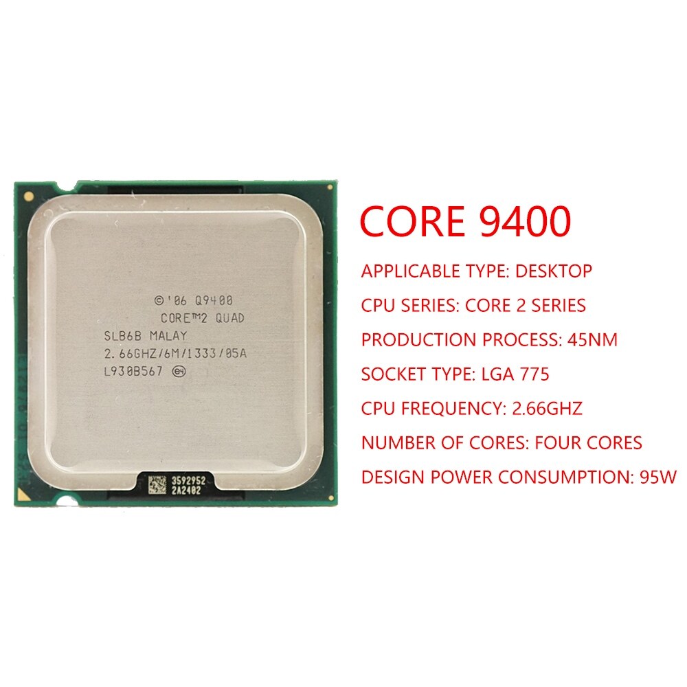 Core 2 Quad Q9400 CPU Processor (2.66Ghz/ 6M /1333GHz) Socket 775 95W ...