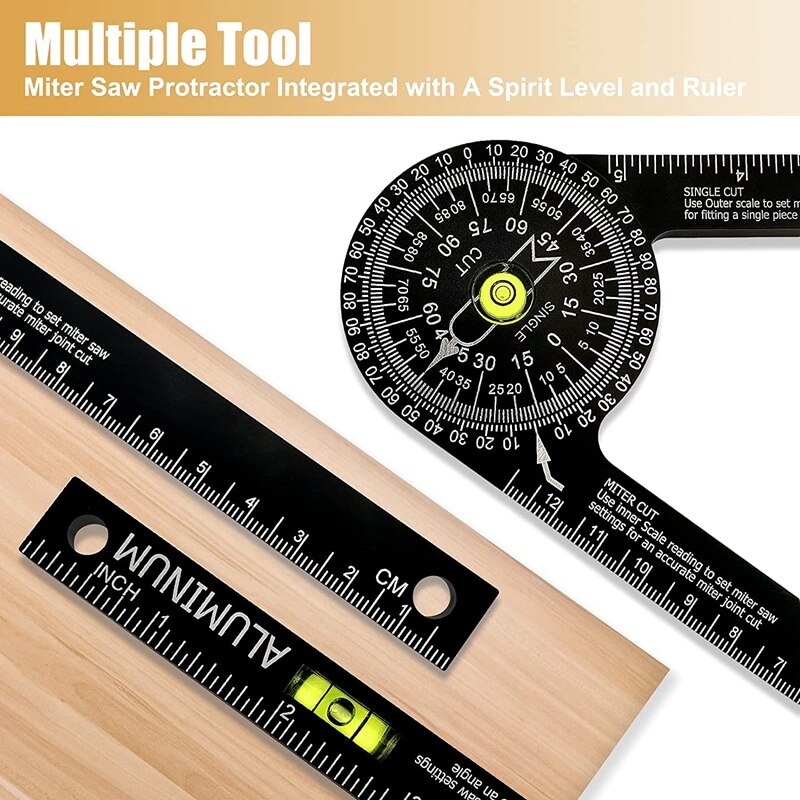 Miter Saw Protractor Rustproof Aluminum Angle Finder Gauge with Ruler ...