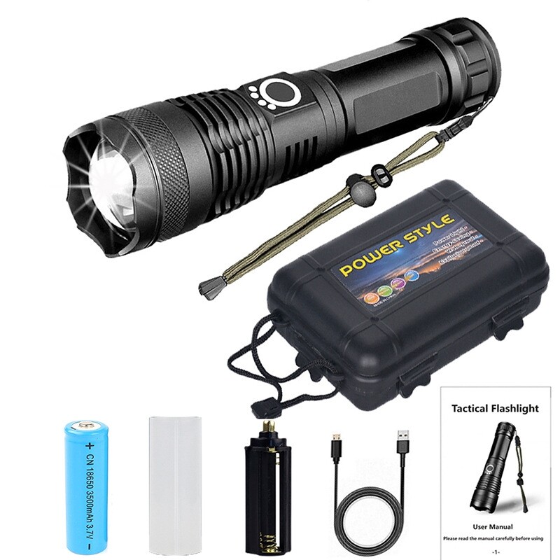 100000 lumens 16000mAH LED Powerful Flashlight Alloy Body 5 Lighting ...