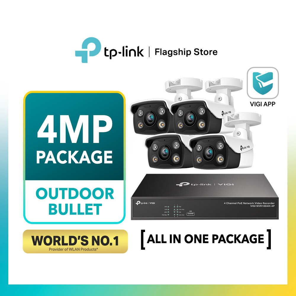 TP-Link 4MP AI CCTV VIGI C340 & C440 (4MM) With PoE NVR NVR1004H-4P Full Color Wired IP Network ...