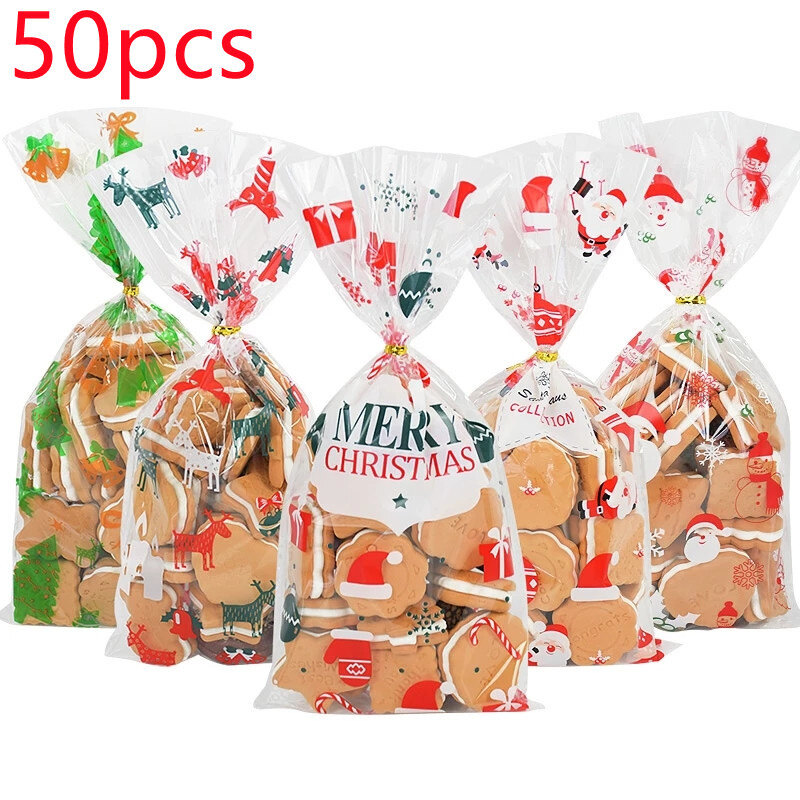 50pcs/pack Santa Claus Christmas Tree Elk PVC Bags Transparent Clear ...