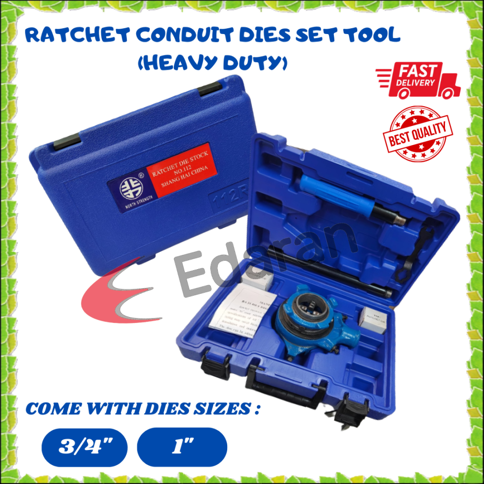 RATCHET CONDUIT DIES SET TOOL C/W DIES SIZES 3/4" AND 1" - HEAVY DUTY ...