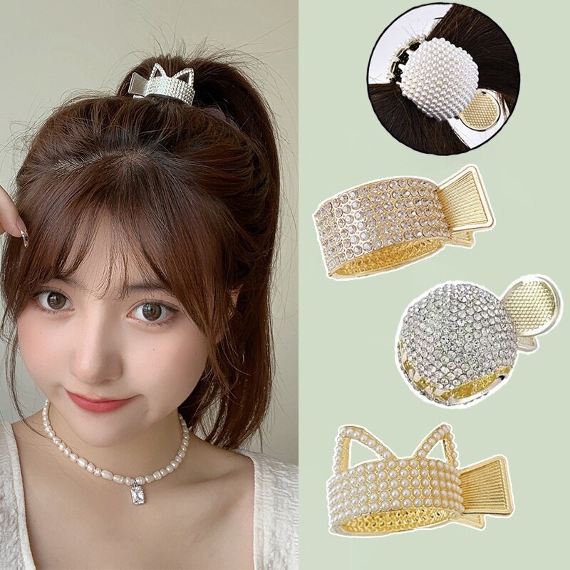 Korean version of the new diamond inlaid pearl high horsetail clip ...
