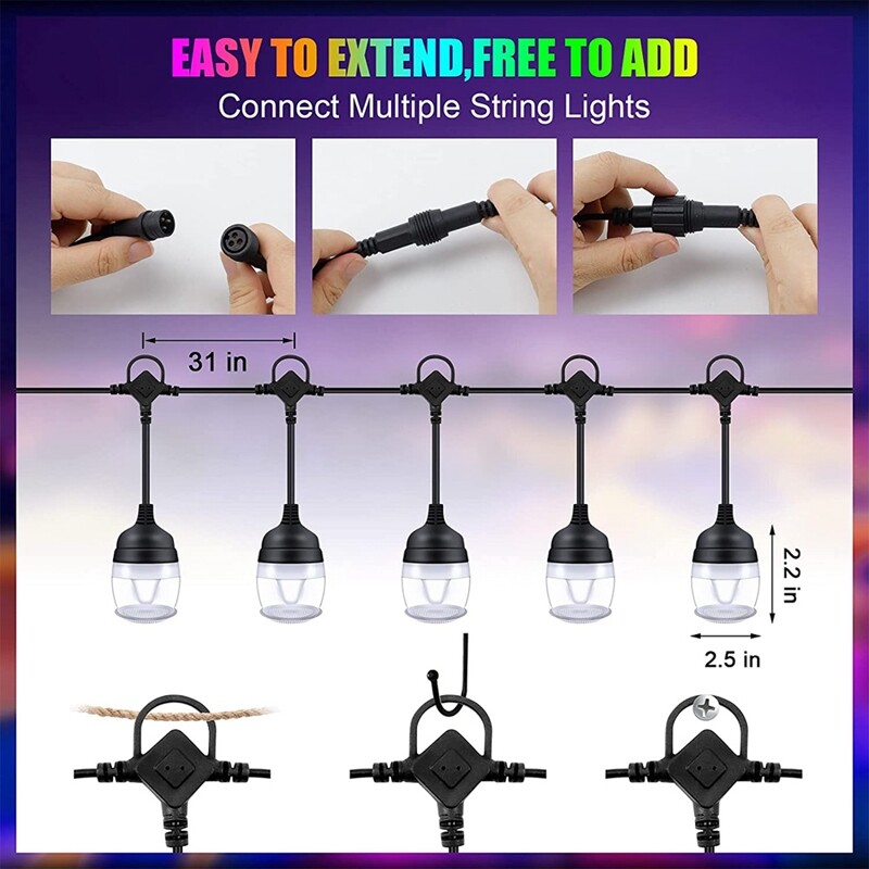 12 LED Light String RGB Hanging Bluetooth Music Light String APP Remote ...