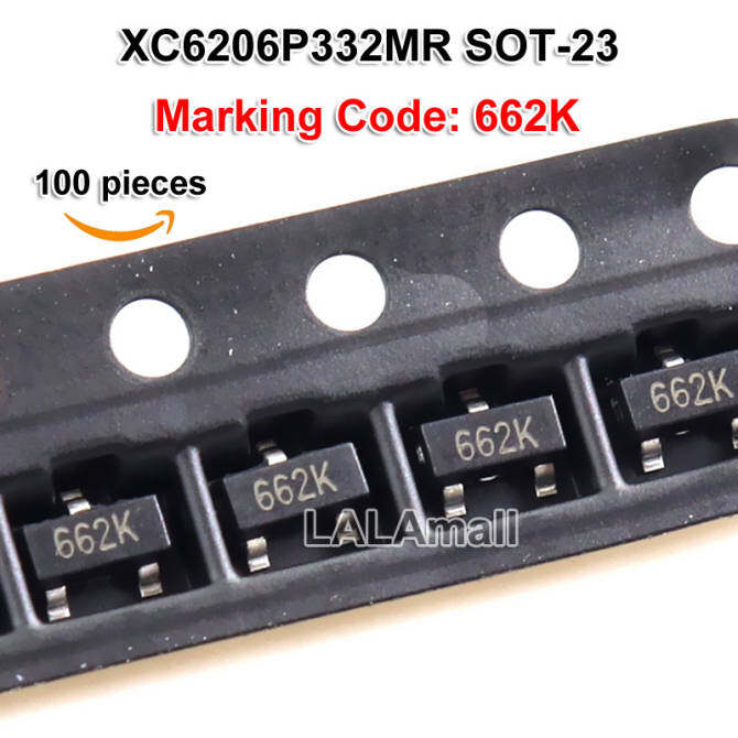 100ชิ้น XC6206P332MR 662K SOT-23 XC6206-3.3V SOT23-3 3.3V/0.5A LDO ตัว ...