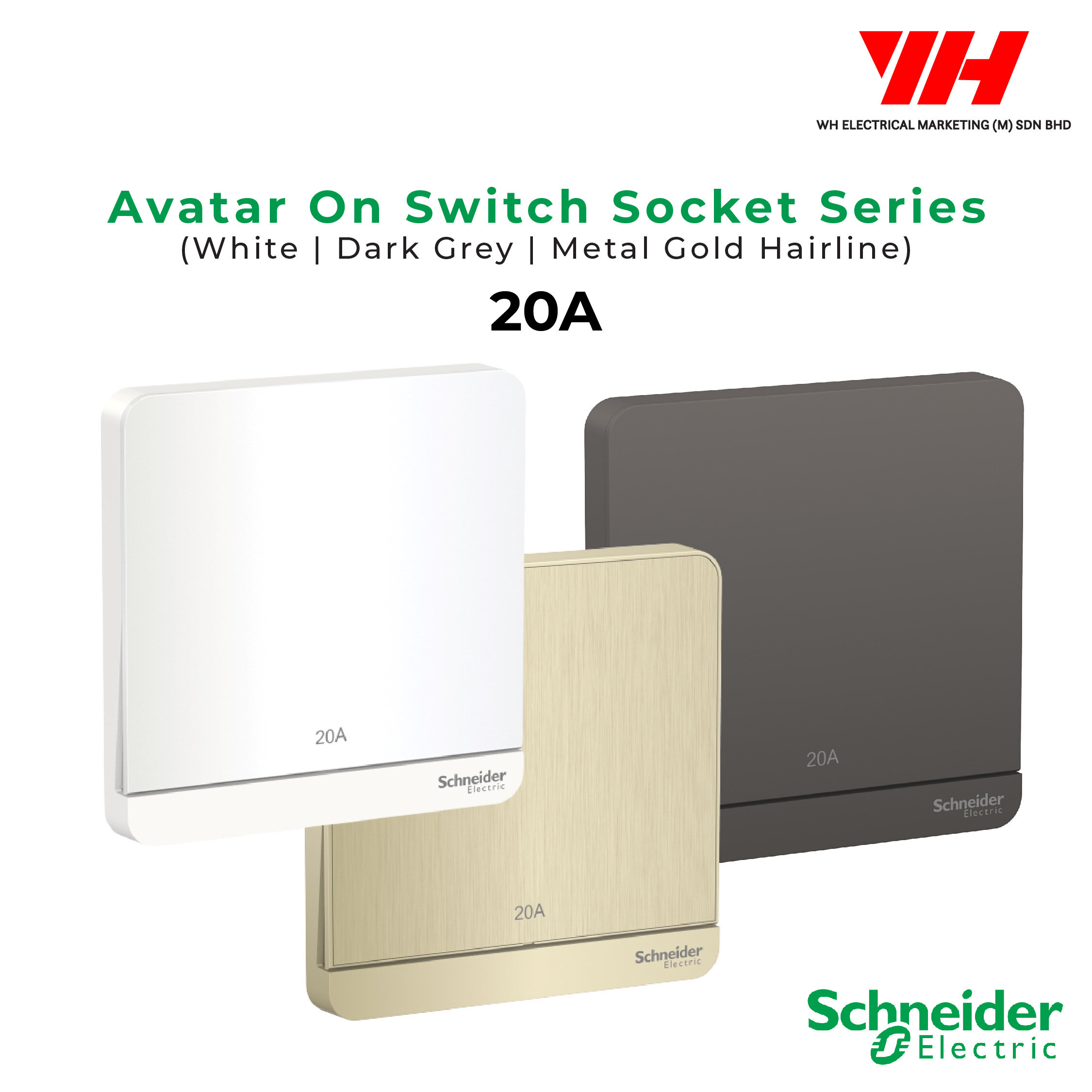 Schneider AvatarON 20A Socket and Switches [White/Dark Grey/Gold ...