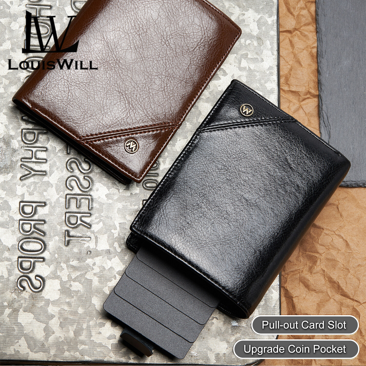 LouisWill Men Short Wallet Pull-out Card Slot Design RFID Block Wallet ...