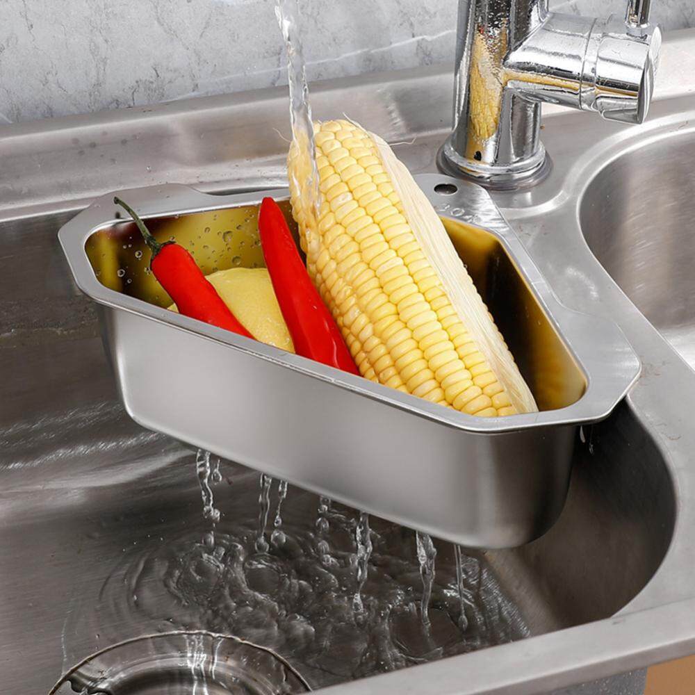 Sink Basket Vegetable Fruit Filter Drain Triangle Sieve Rack Suction ...
