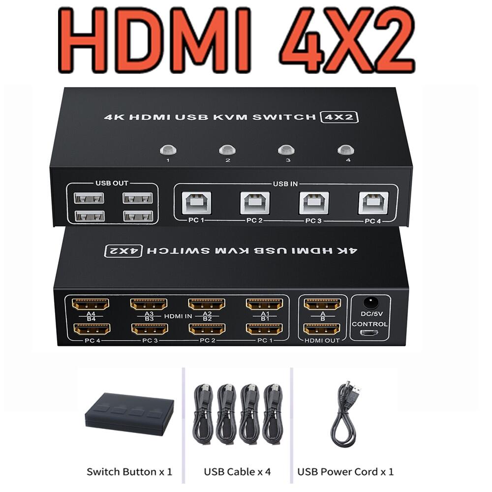 2X 2สวิตช์ KVM สำหรับ HDMI 4K 60Hz จอภาพคู่ KVM HDMI แบบขยาย USB สวิตช์ ...