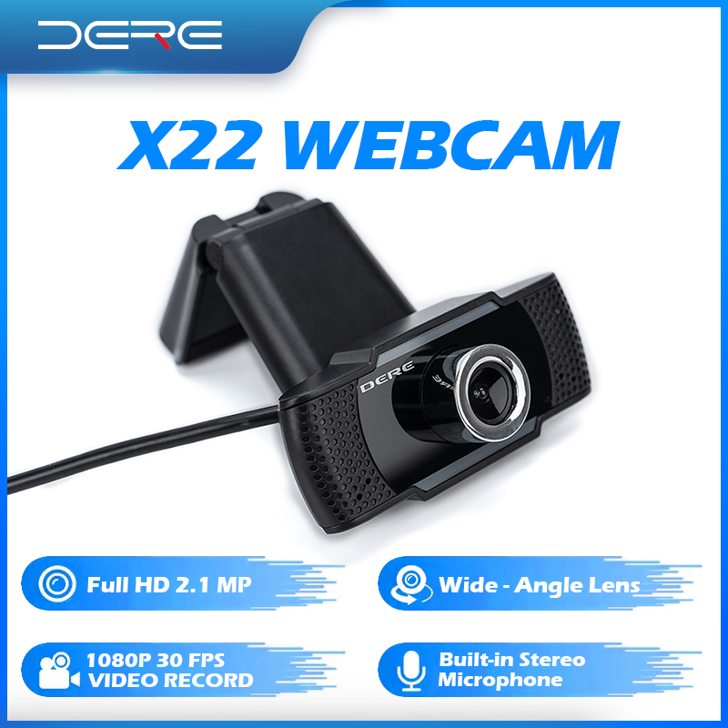DERE X22 USB Full HD 1080p 2.1 MP Webcam Wide-Angle Camera with Built ...