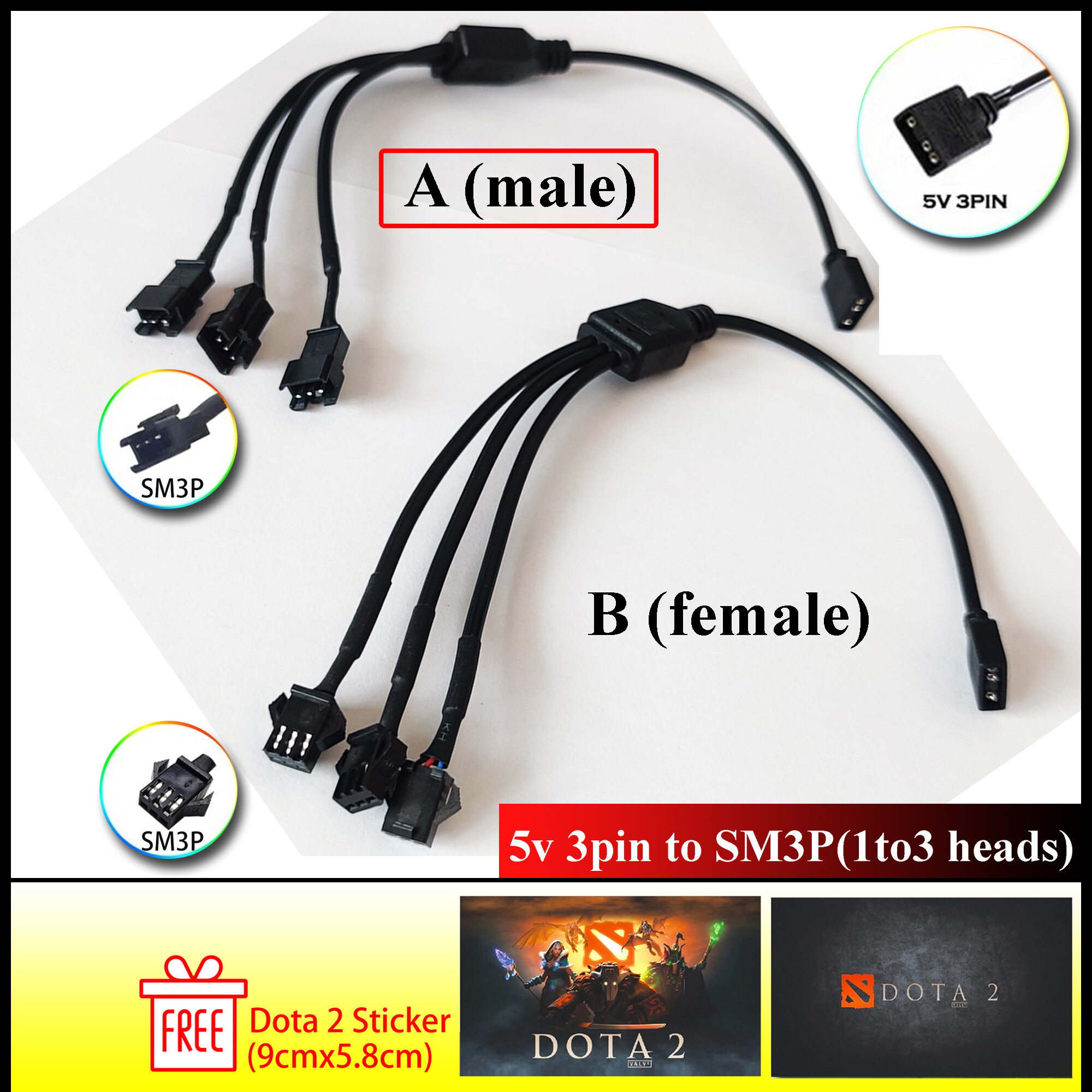 5V 3PIN 1to3 Computer motherboard Splitter Convert Cable SM3P RGB fan ...