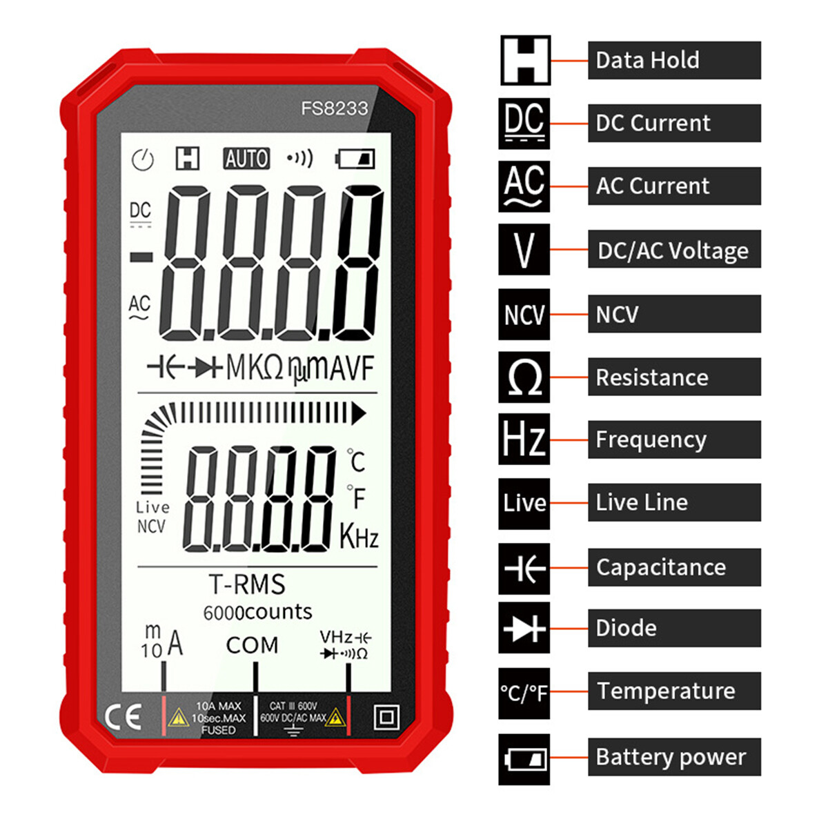 FS8233 4.8 "Digital Multimeter ขนาดใหญ่หน้าจอสีอัจฉริยะ LCD วัดด้วยมือ ...